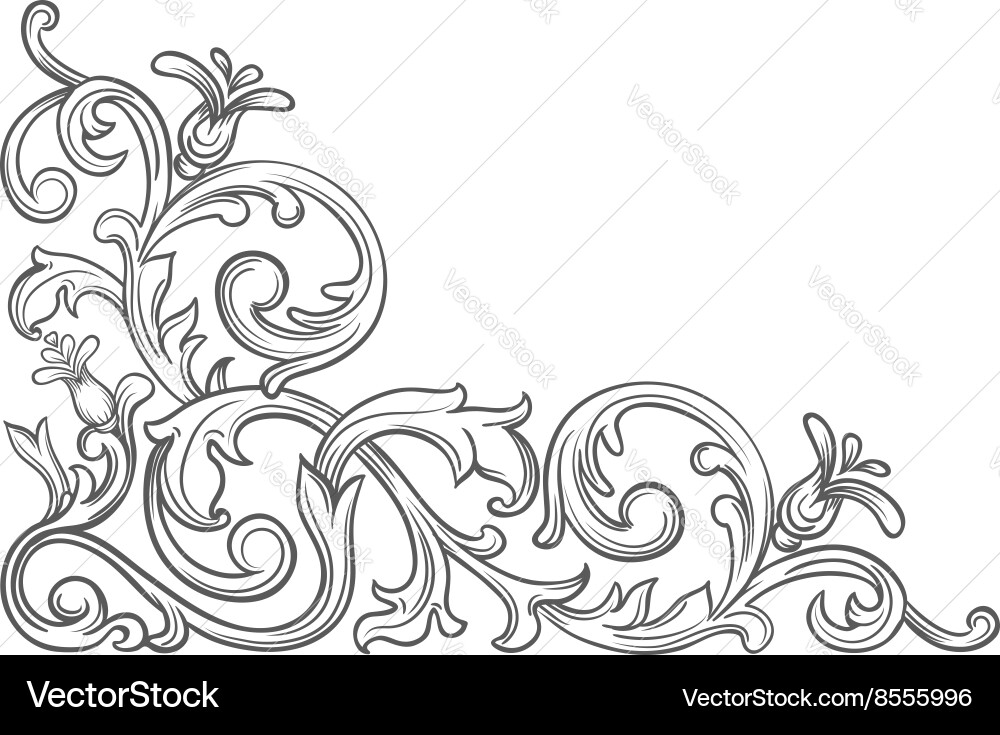 Vintage Baroque Corner Scroll Vector Images (over 5,700)