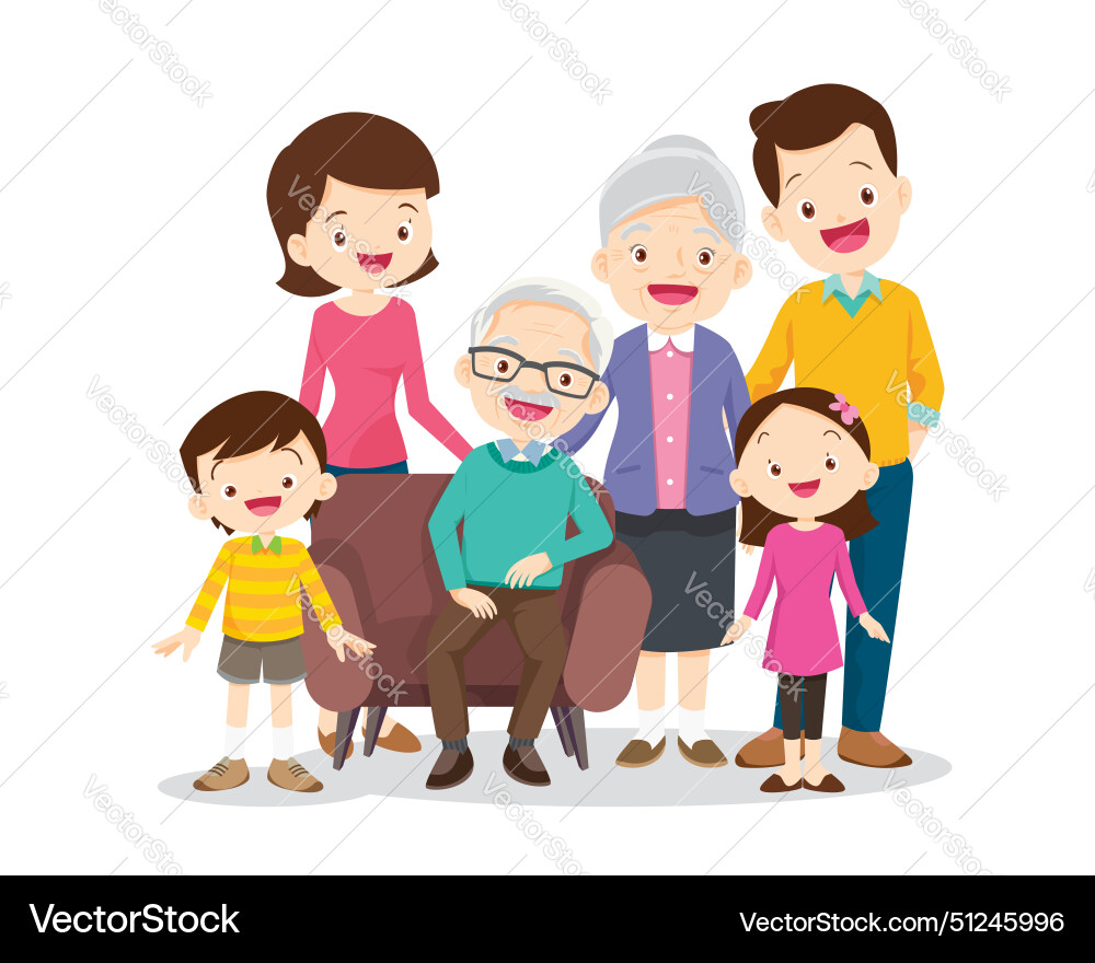Big happy multi-generational family siblings Vector Image
