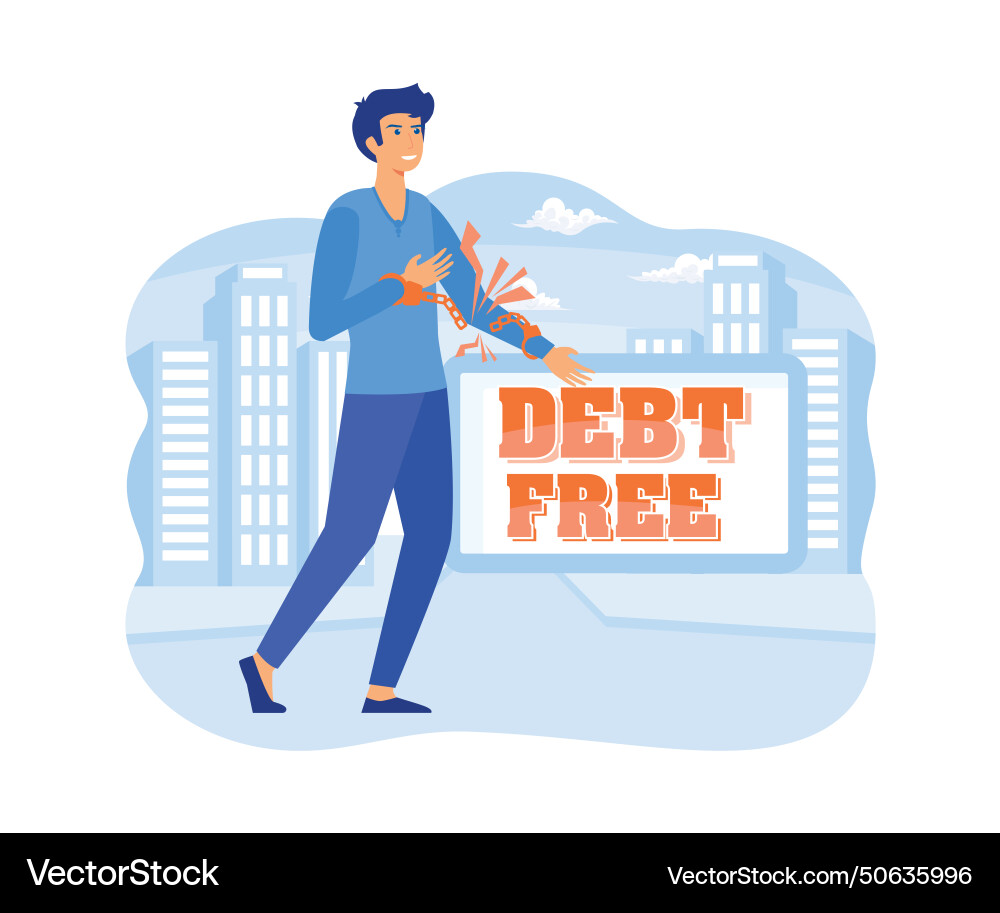 Debt free cheerful man with broken chains Vector Image