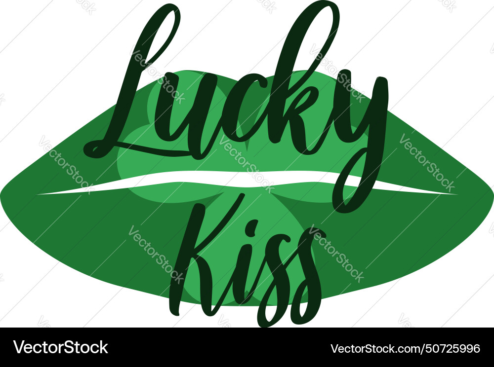 Irish kiss green lips with shamrock Royalty Free Vector