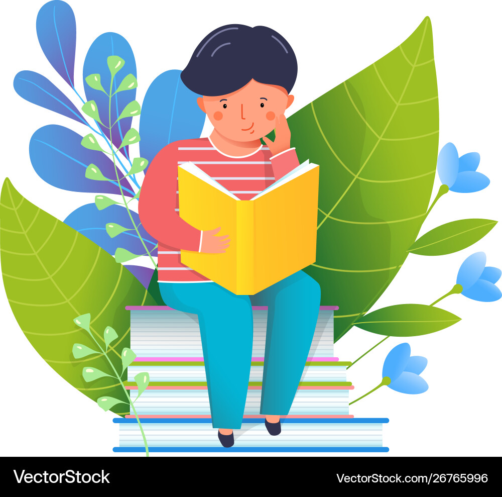 Little boy reading book flat Royalty Free Vector Image