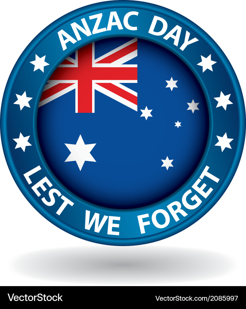 Anzac day lest we forget blue label Royalty Free Vector