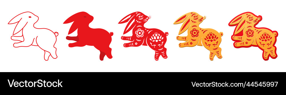 Running rabbit flat line and silhouette Royalty Free Vector