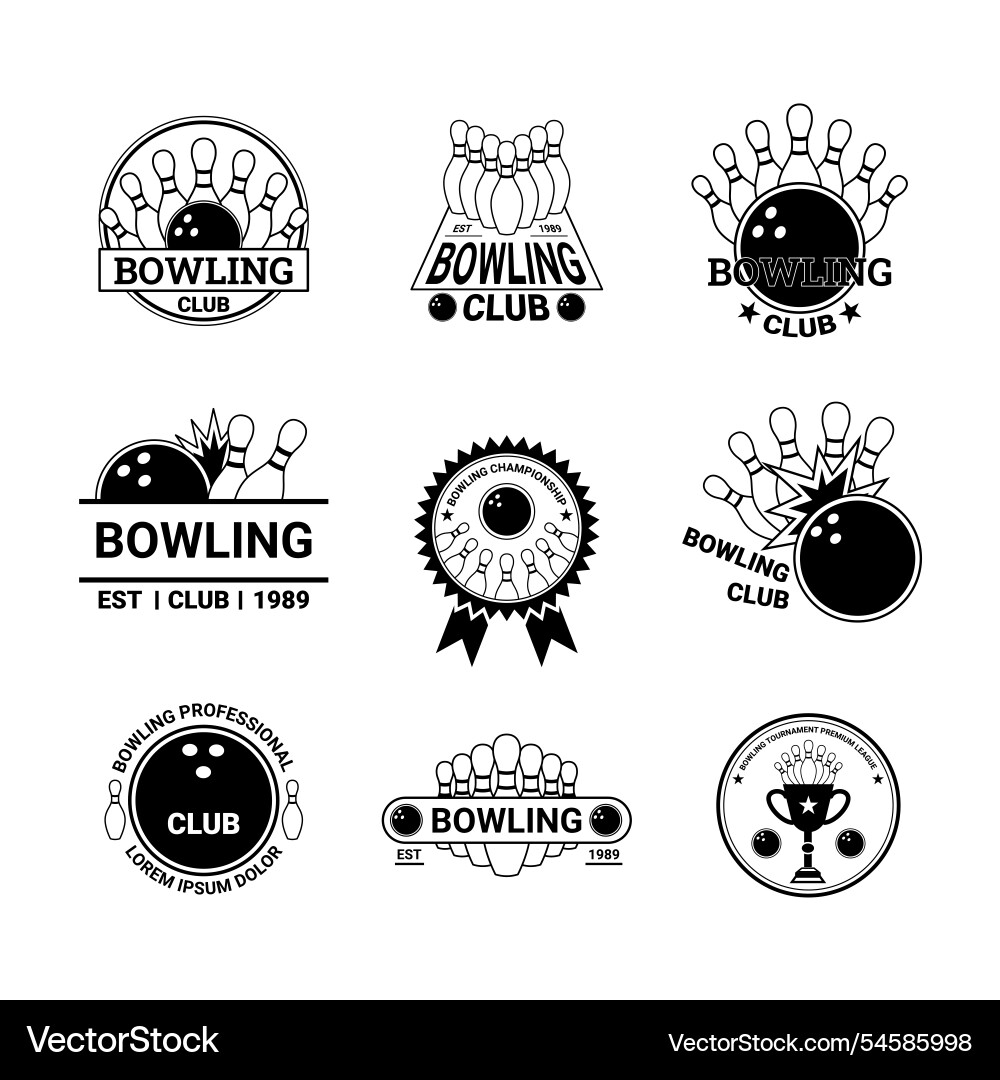 Bowling label badge sign set concept Royalty Free Vector