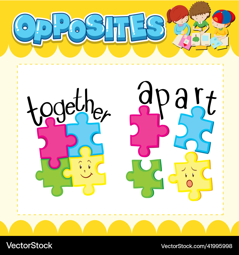 Opposite words for together and apart Royalty Free Vector