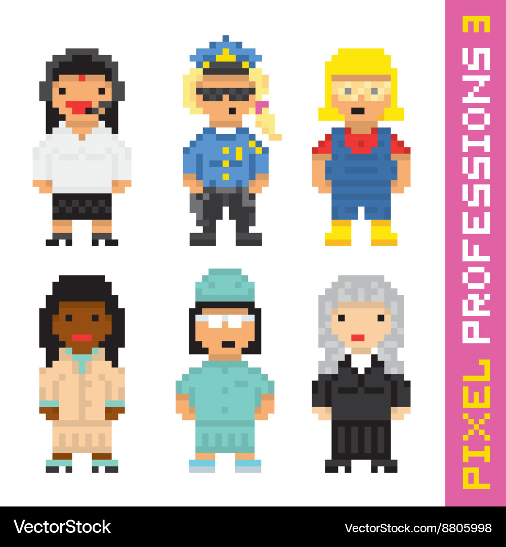 Pixel art style professions set 3 Royalty Free Vector Image
