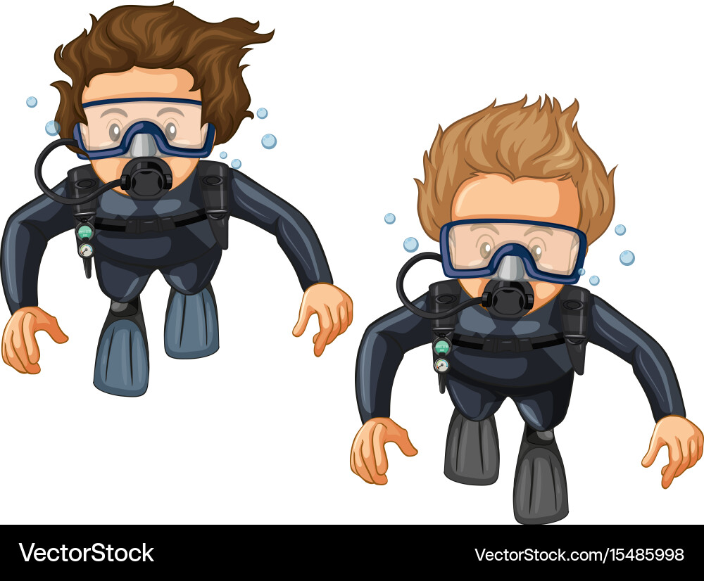 Two scuba divers in wetsuit Royalty Free Vector Image