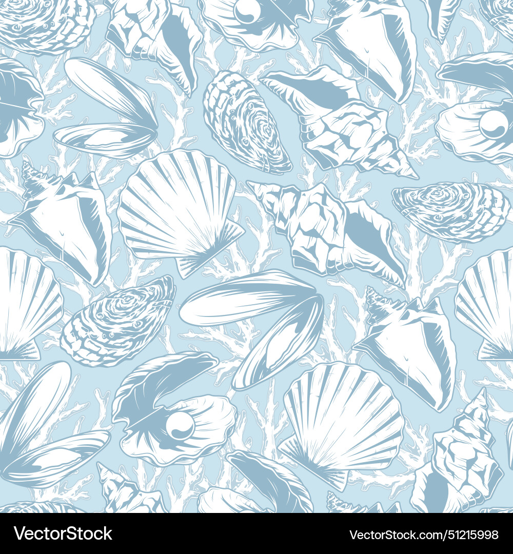 Underwater seashells pattern seamless monochrome Vector Image