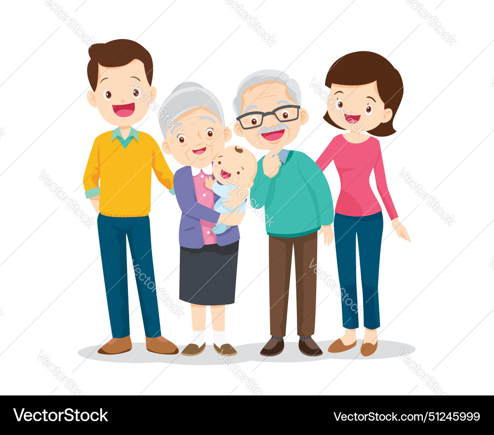Big happy multi-generational family siblings Vector Image