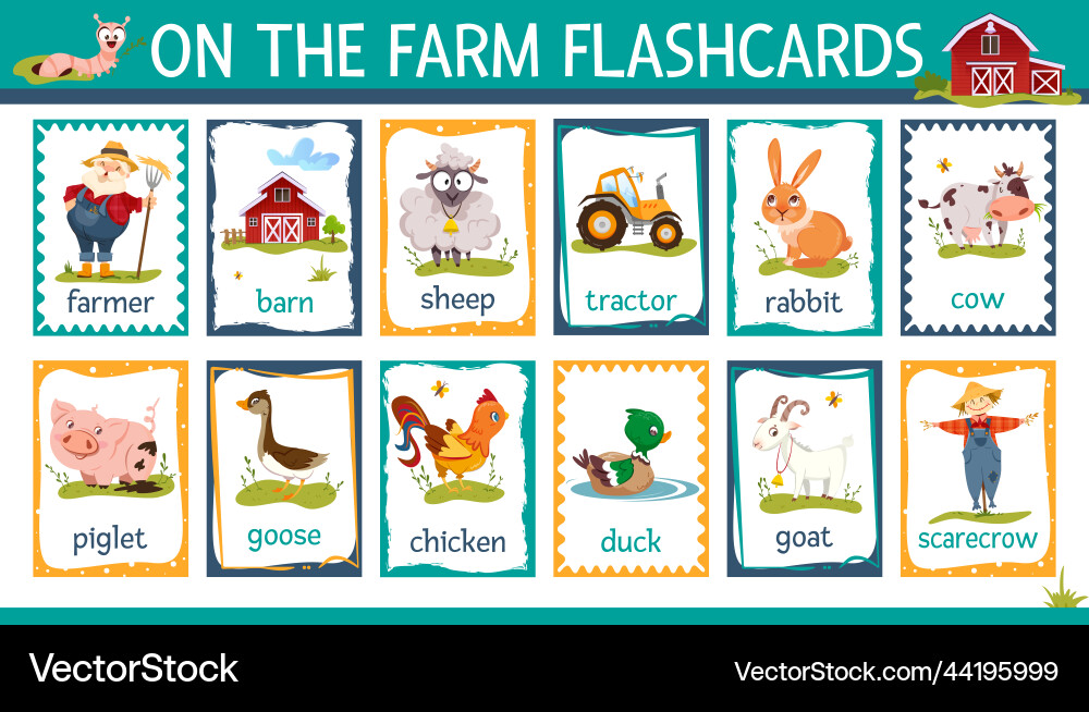 Farm Animal Flashcards - Kids Learning Royalty Free Vector