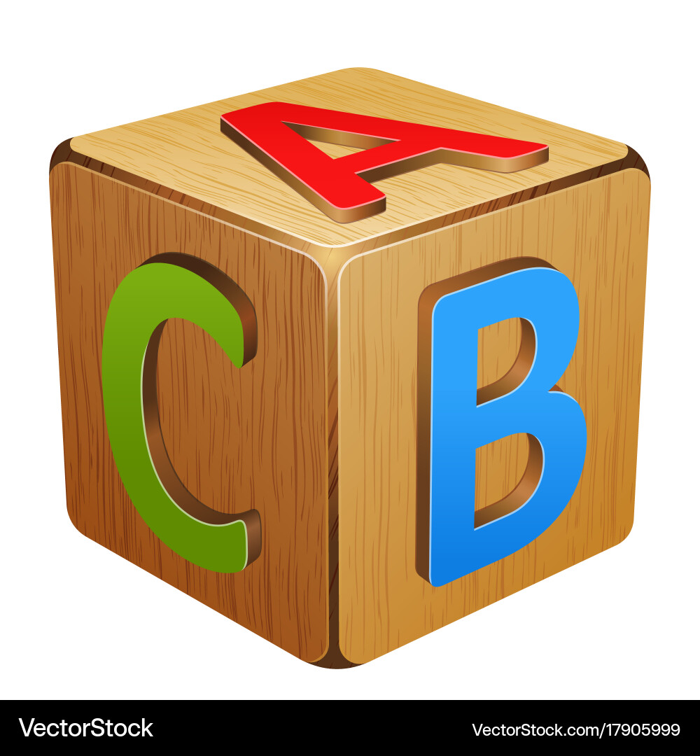 Wooden cube with letters abc Royalty Free Vector Image