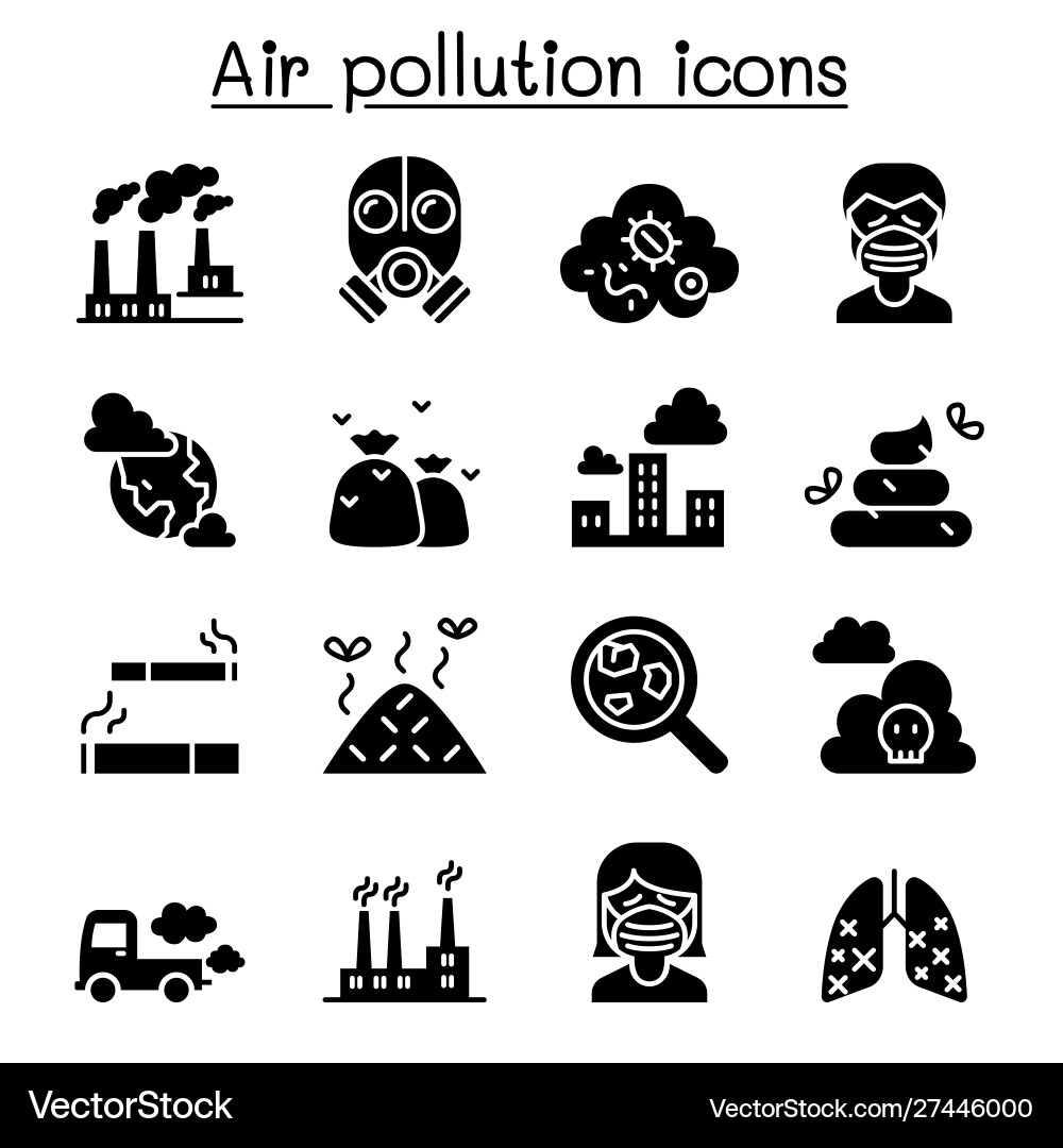 Air Pollution Icon Set - Thin Line Style Vector Image