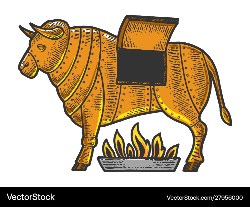 Brazen bull torture device sketch Royalty Free Vector Image