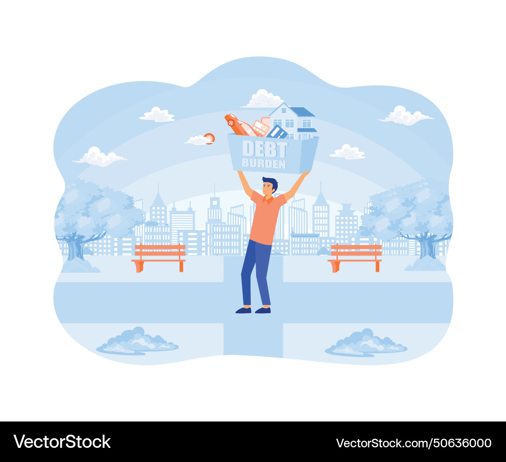 Businessman carrying heavy debt burden flat Vector Image