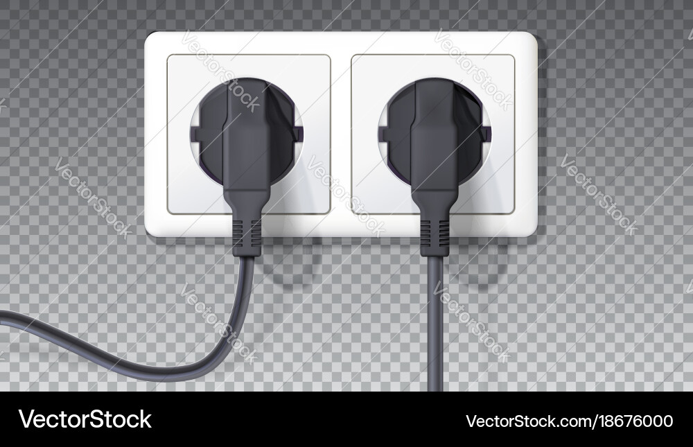 Electric plugs and socket realistic black Vector Image