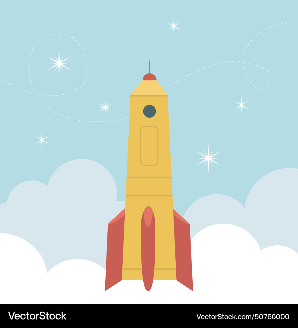 Spaceship flying in the sky Royalty Free Vector Image
