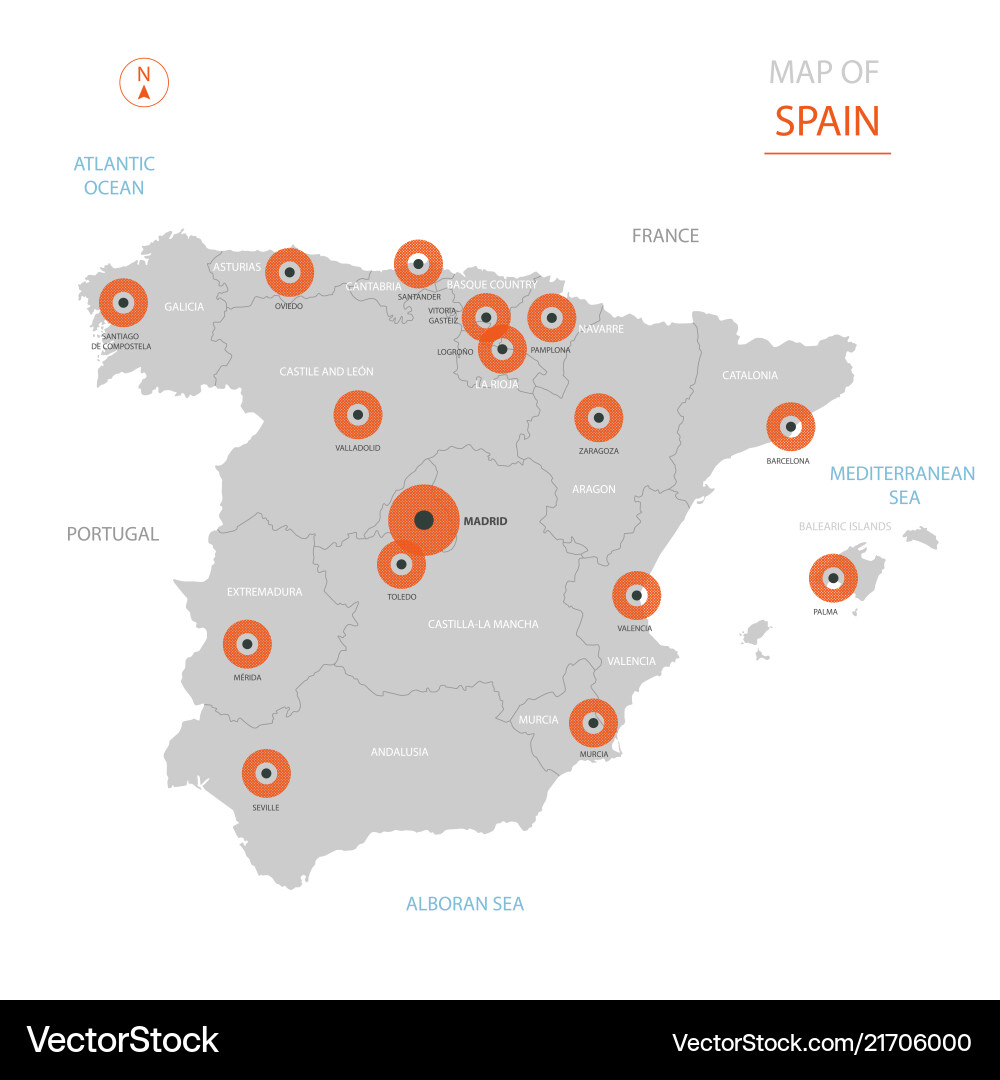 Spain map with administrative divisions Royalty Free Vector