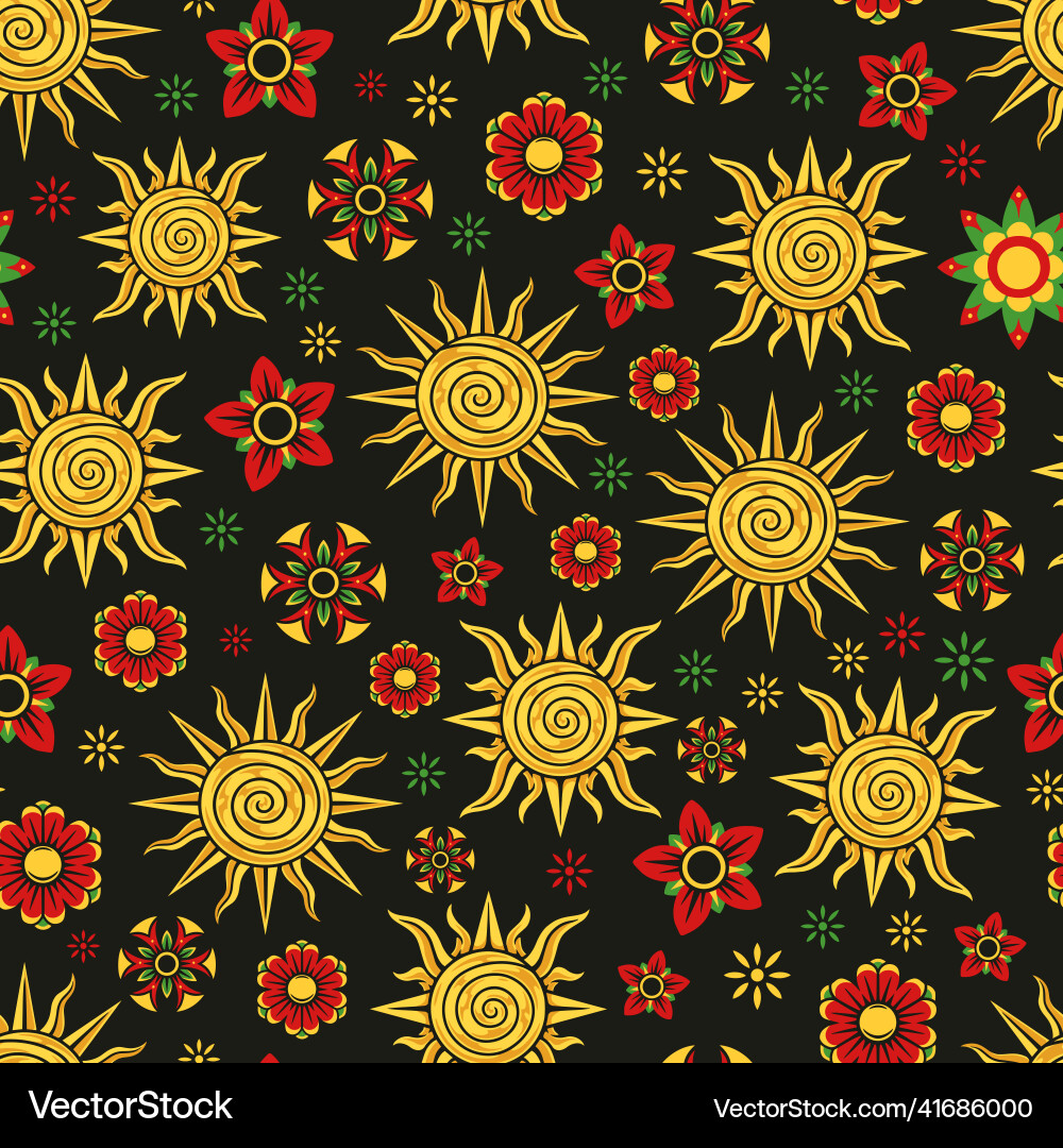 Sun and flowers seamless pattern Royalty Free Vector Image