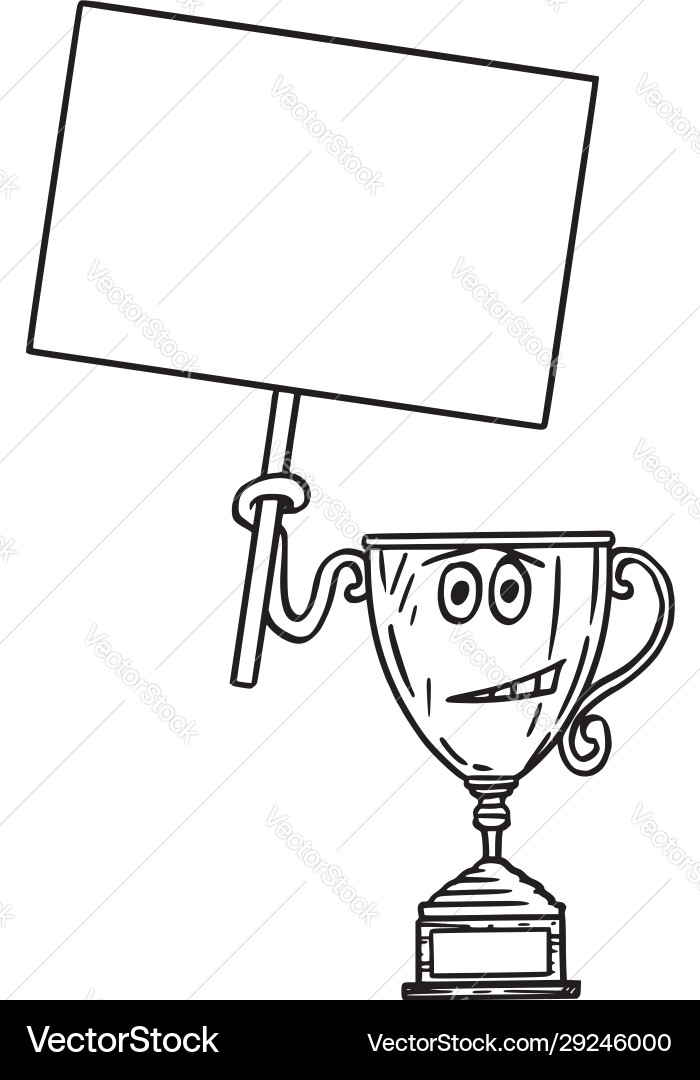 Winner trophy cup cartoon character holding empty Vector Image