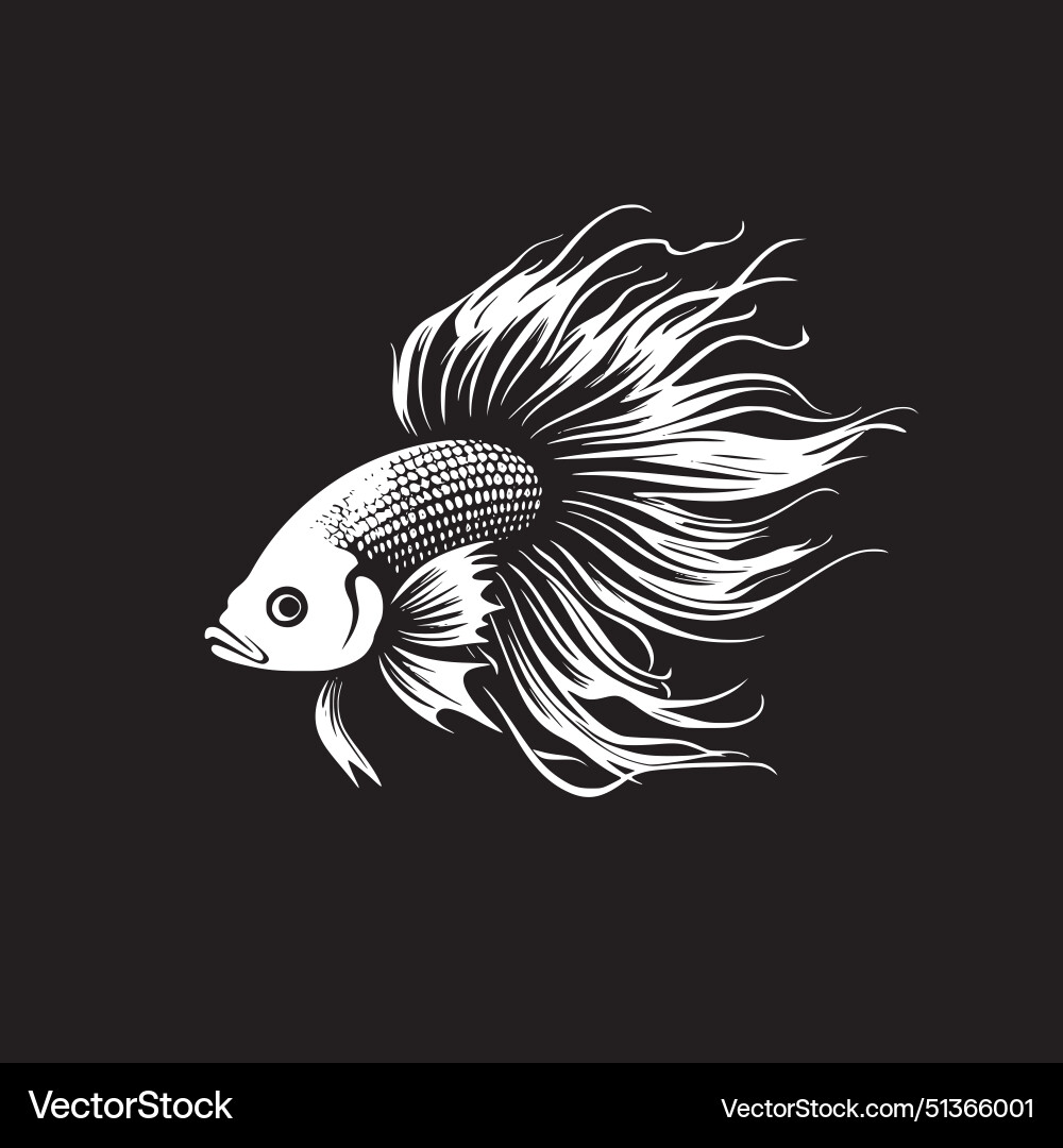 Betta fish - black and white Royalty Free Vector Image