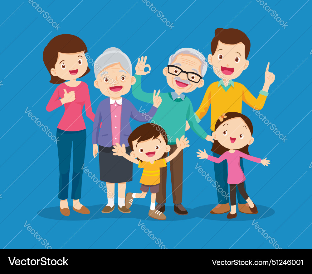 Big happy multi-generational family siblings Vector Image