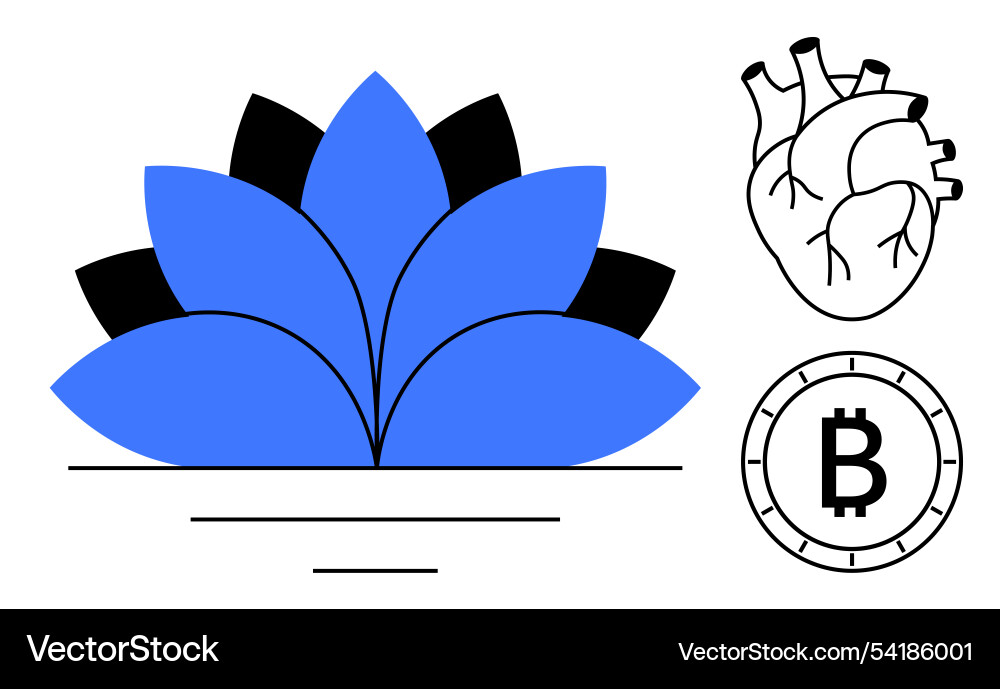 Blue lotus flower in bloom with bitcoin Royalty Free Vector