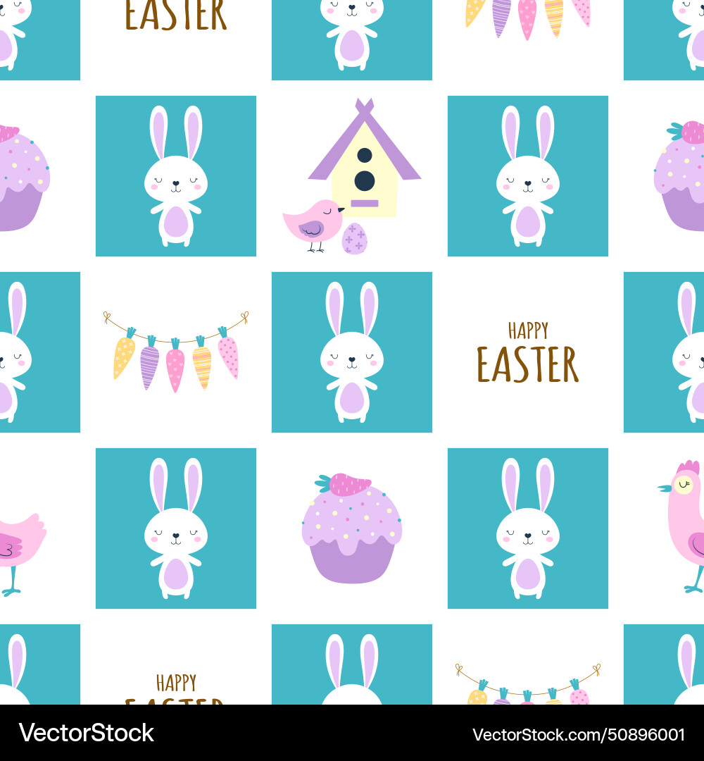 Easter seamless pattern with cartoon elements Vector Image