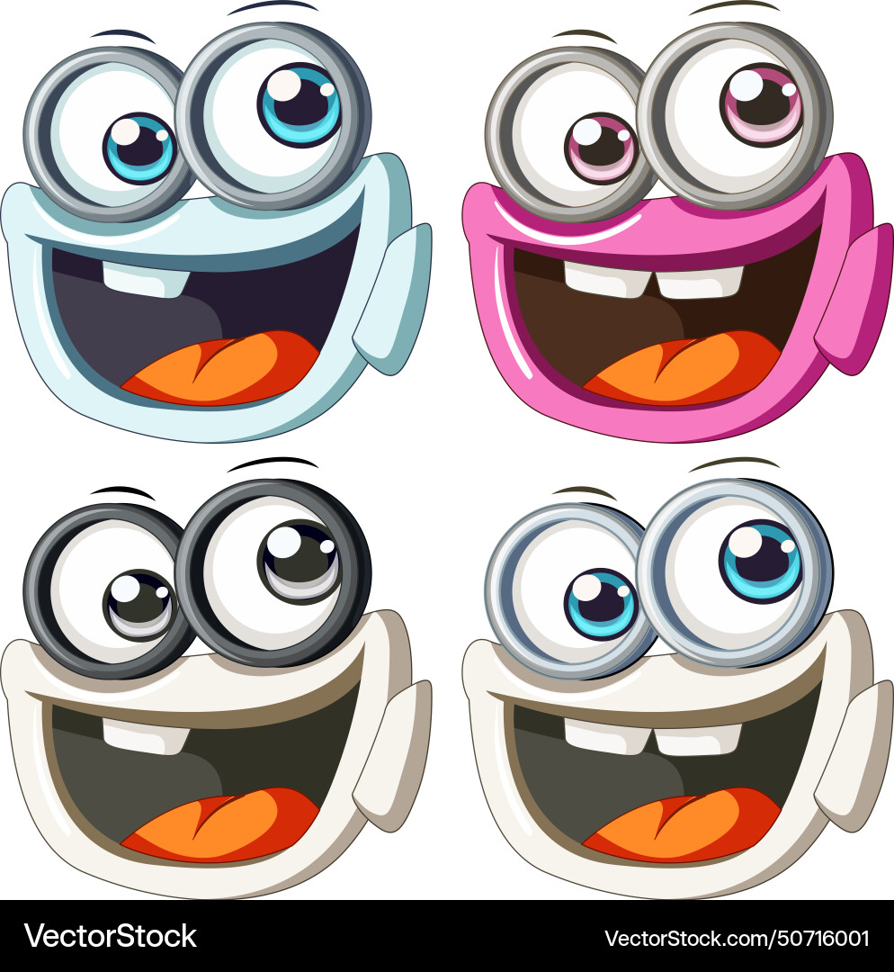 Four cheerful cartoon faces with big eyes Vector Image