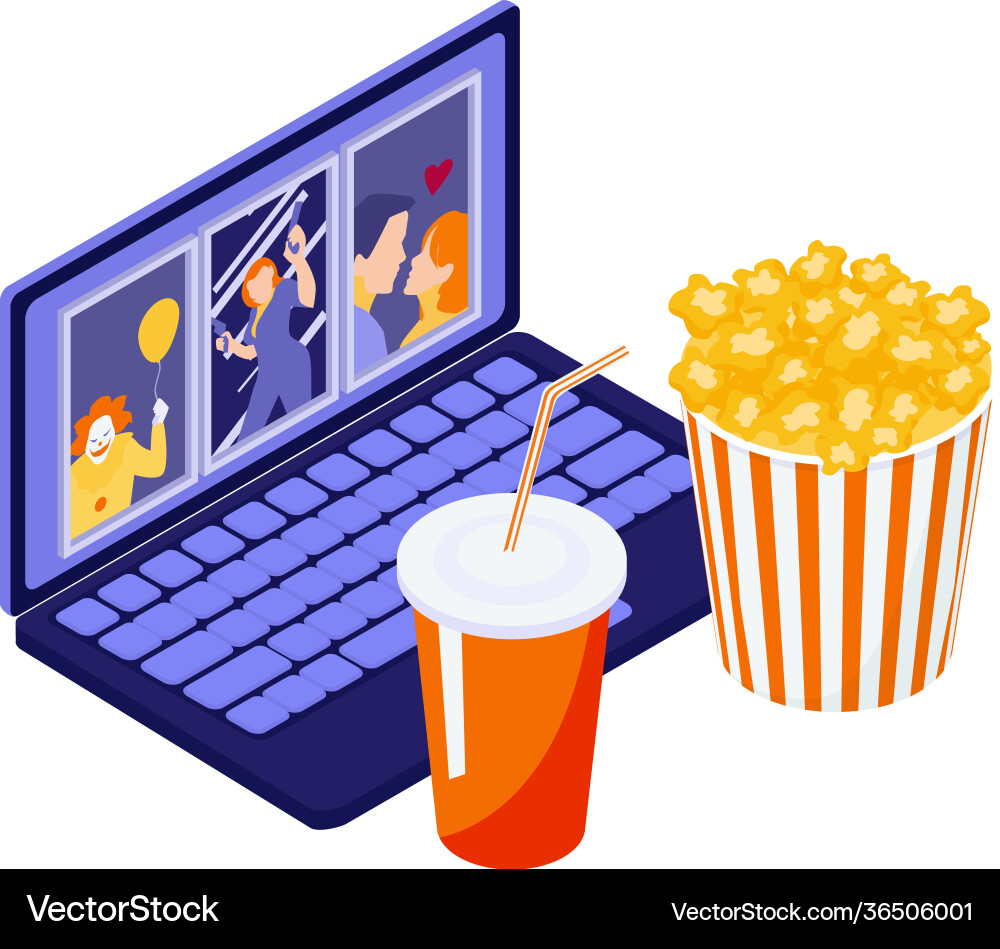 Laptop movies snack composition Royalty Free Vector Image