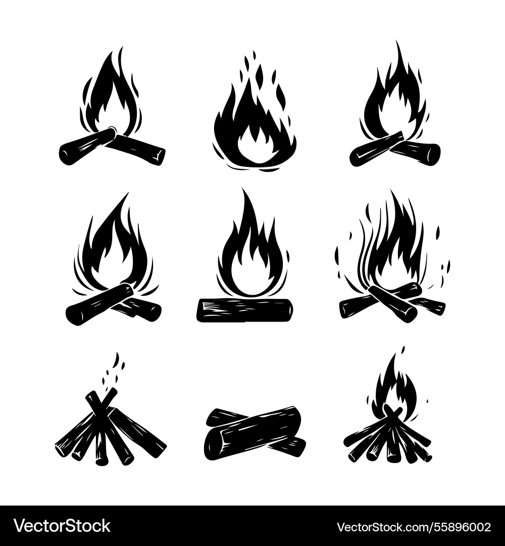Campfire icon set in black and white color Vector Image