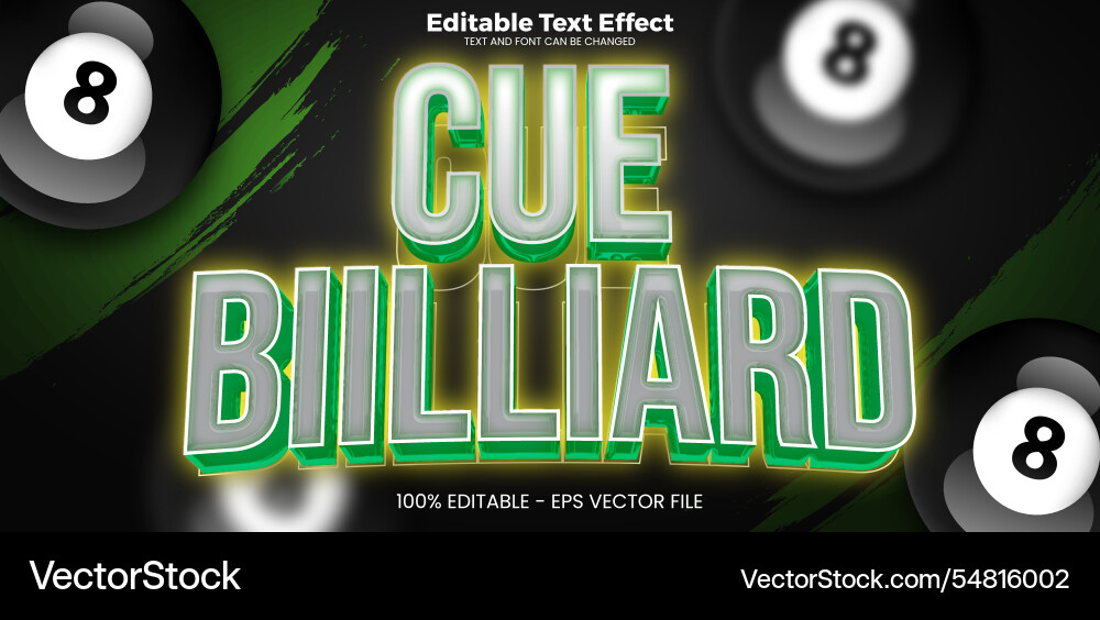 Cue billiard editable text effect in modern trend Vector Image