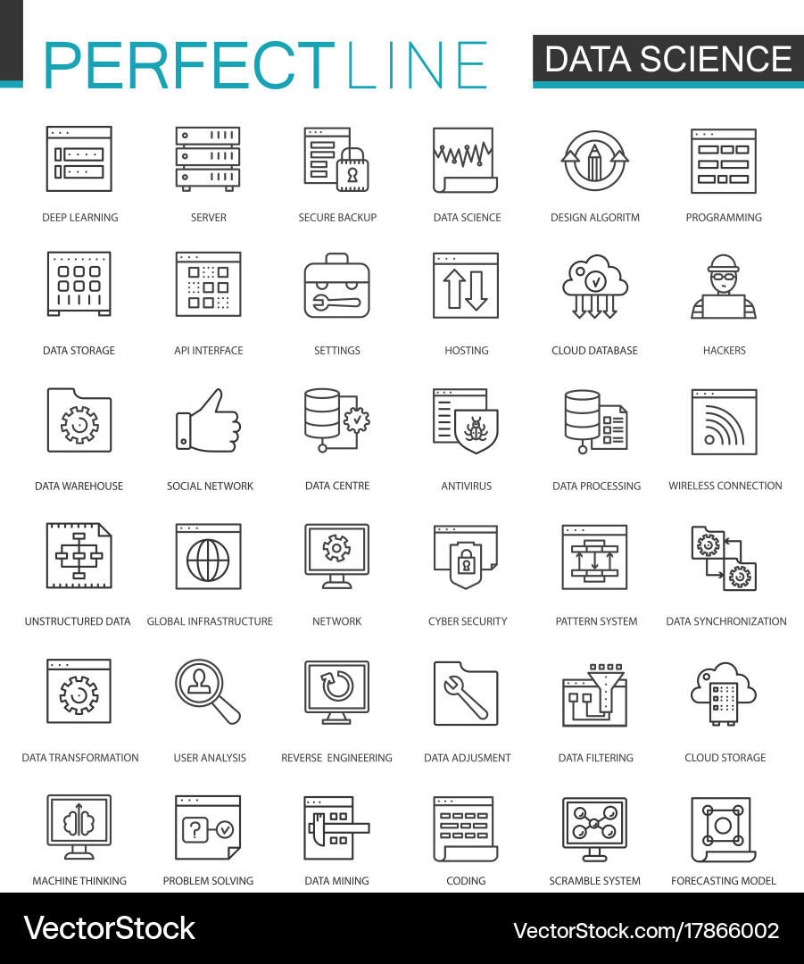 Data science thin line web icons set Royalty Free Vector
