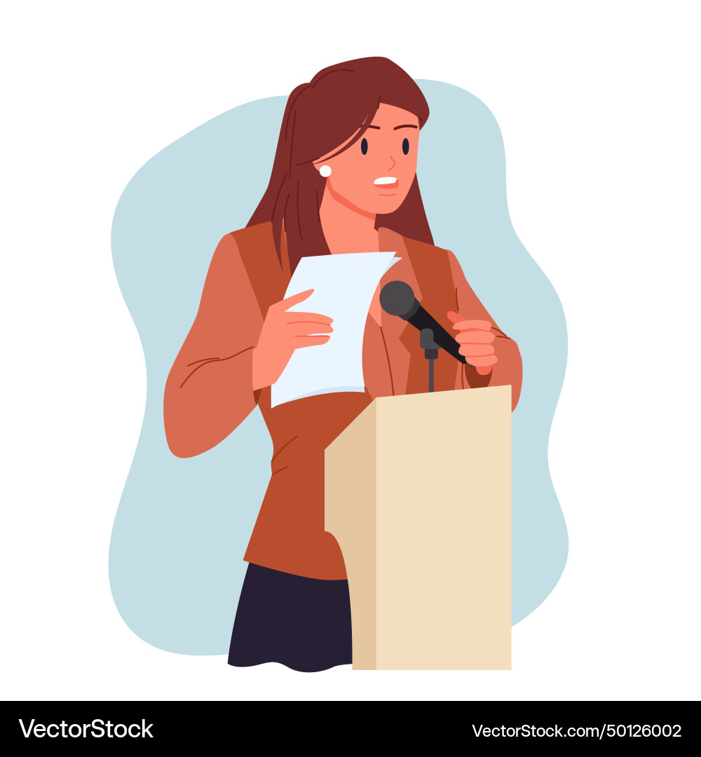 Woman speaker speaking from podium confident Vector Image