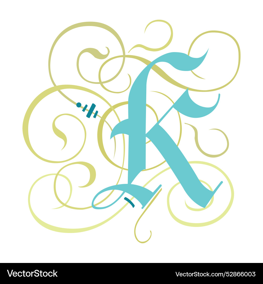 Art gothic initial caps font capital letter k Vector Image