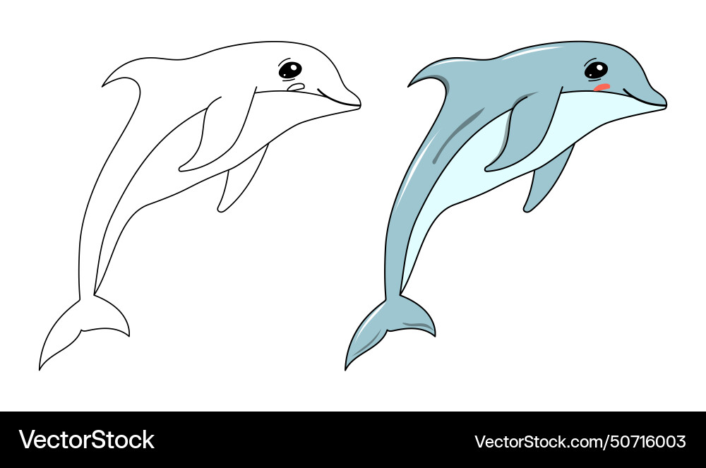 Coloring page with cartoon dolphin Royalty Free Vector Image