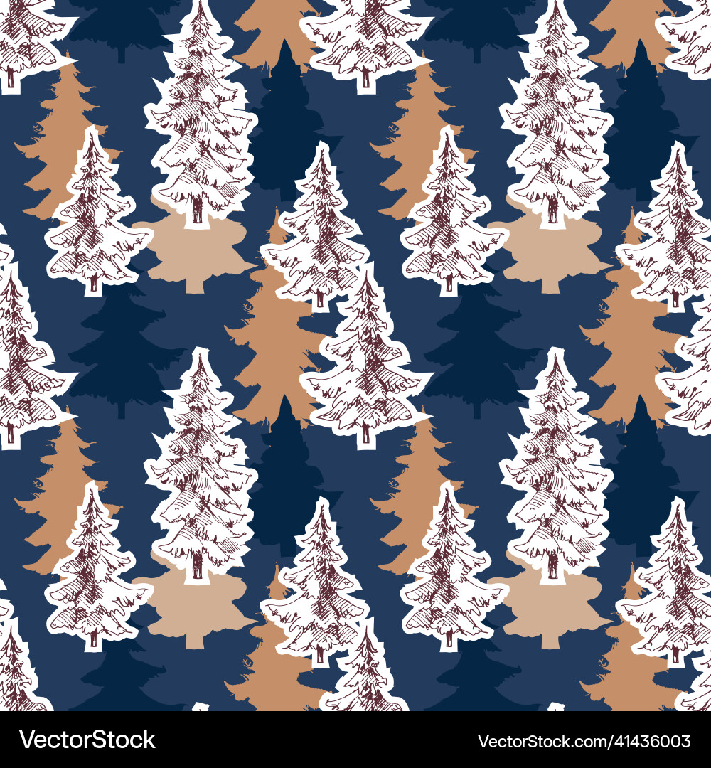 Retro Christmas Pine Trees Pattern Royalty Free Vector Image