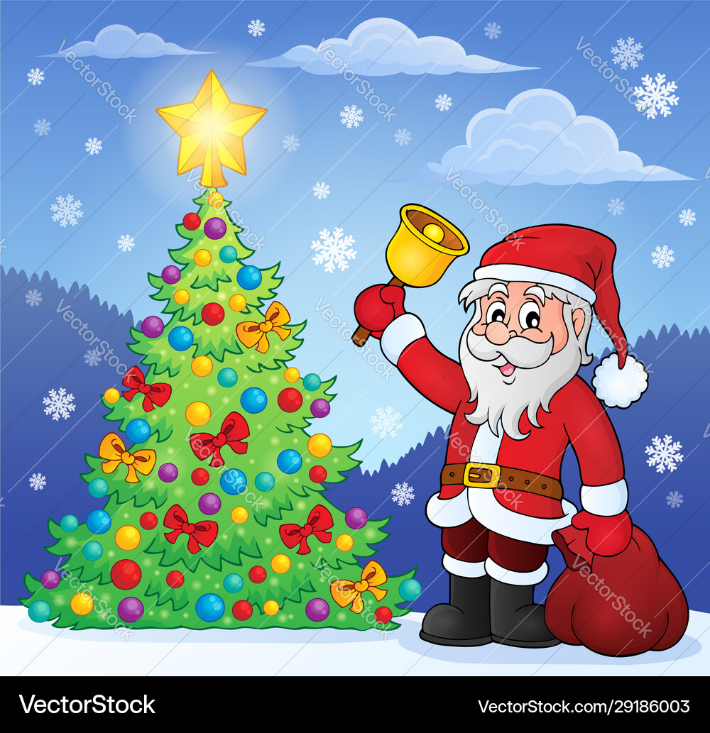 Santa claus with bell christmas tree – Royalty-Free Vector | VectorStock
