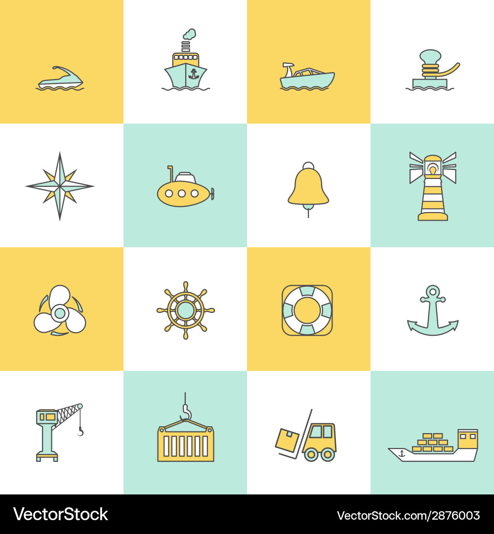 Sea port icons flat line set Royalty Free Vector Image