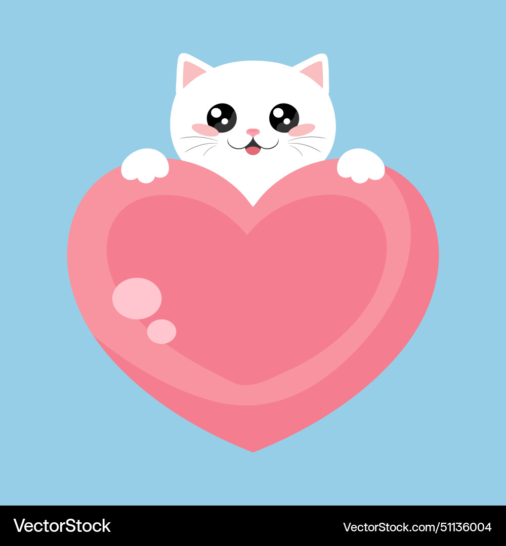 Cartoon white cat holding a heart cute template Vector Image