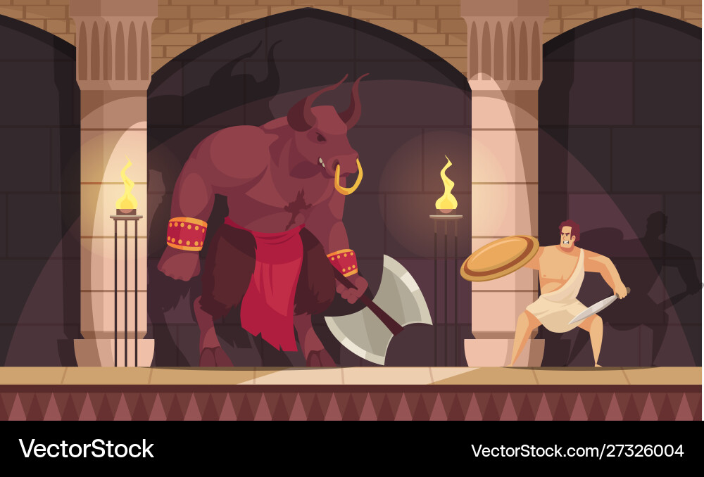 Mythical creature minotaur composition Royalty Free Vector
