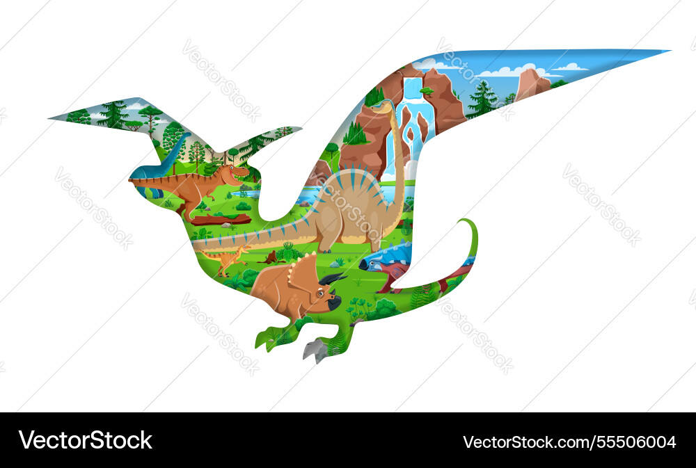 Paper cut prehistoric flying dinosaur silhouette Vector Image