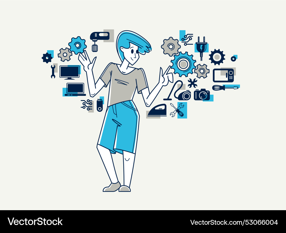 Technician engineer repairing household Royalty Free Vector