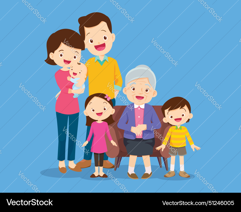 Big happy multi-generational family siblings Vector Image