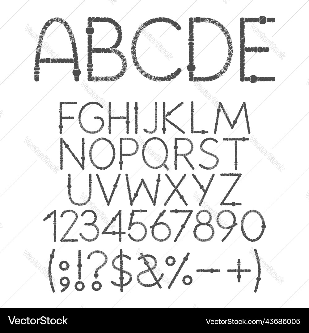 Font alphabet letter number from dreadlocks Vector Image