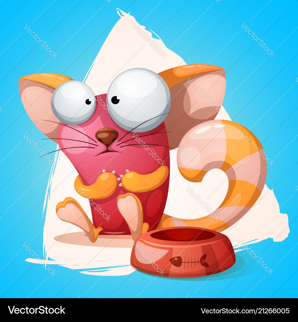 Funny cute crazy cartoon characters cat Royalty Free Vector