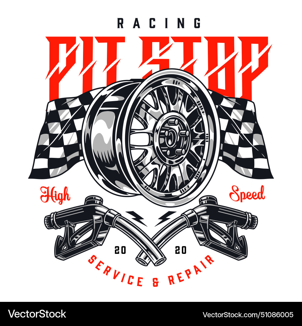 Racing pit stop colorful sticker Royalty Free Vector Image
