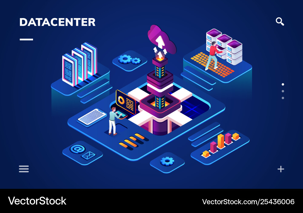 Data center or centre with hardware engineers Vector Image
