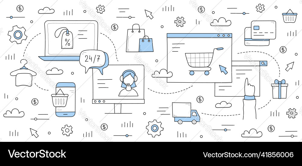 E-commerce web store hand drawn Royalty Free Vector Image