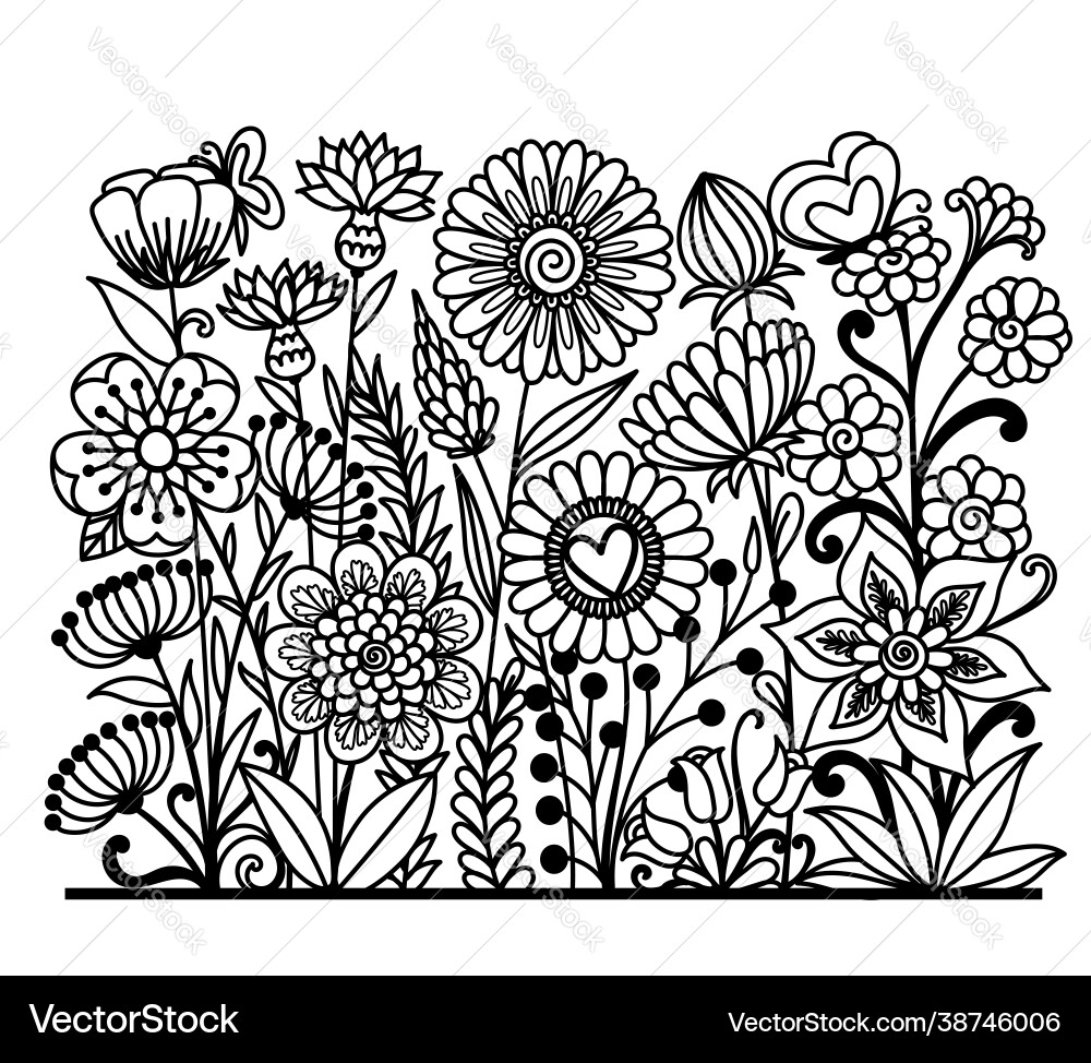 Floral Line Art - Repeating Flowers Royalty Free Vector
