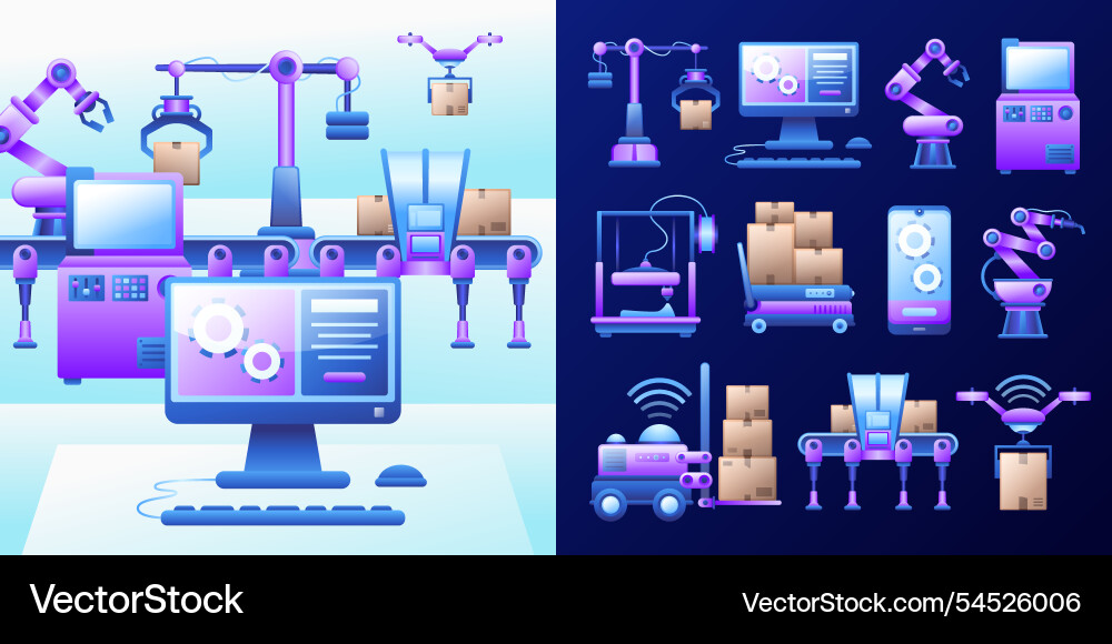 Futuristic automated warehouse with robotics Vector Image